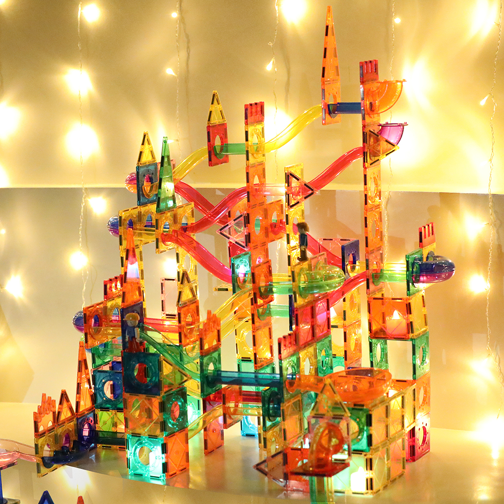 Tiles Marble Run Magnetic Tile Race Track Toy Play Set STEM Building ...